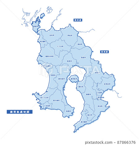 Kagoshima Prefecture Map Simple Light Blue... - Stock Illustration ...