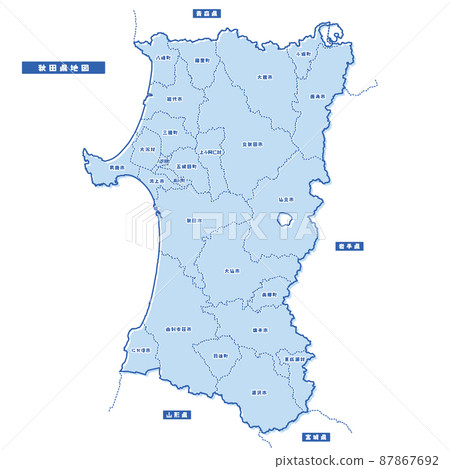 Akita Prefecture Map Simple Light Blue... - Stock Illustration ...