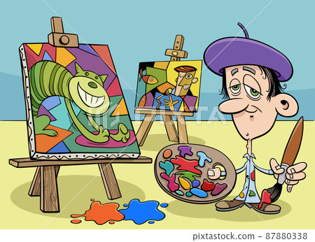 cartoon artist painter character in his studio - Stock Illustration ...