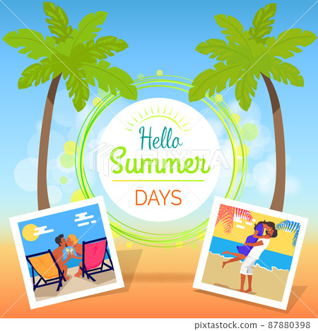 Hello Summer Days Poster with Palms and Photos - Stock Illustration ...