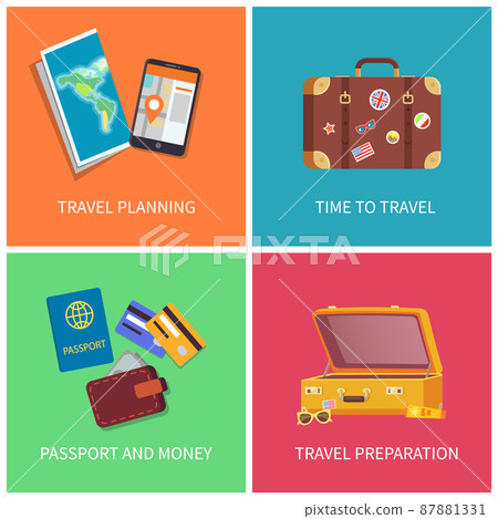 Travel Planning Posters Set Vector Illustration - Stock Illustration ...