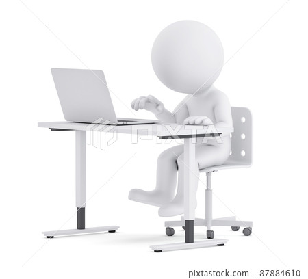 Man behind a desk working on a laptop. 3D... - Stock Illustration ...