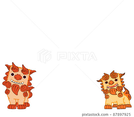A cute Shisa parent and child with a copy space... - Stock Illustration ...