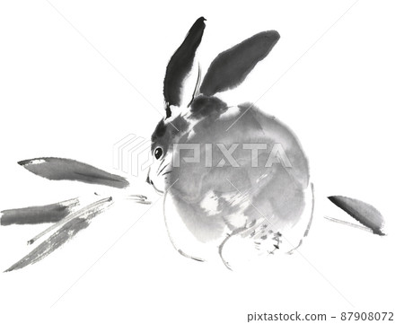 Rabbit facing backwards ink painting - Stock Illustration [87908072 ...