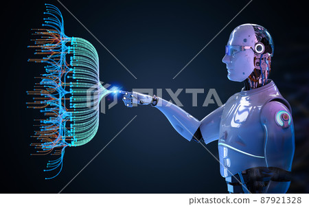 Automation data analytic with robot and digital... - Stock Illustration ...