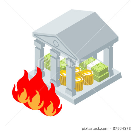 Image of a burning bank with money - Stock Illustration [87934578] - PIXTA