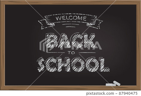 Welcome back to school hand drawn chalk text on... - Stock Illustration ...