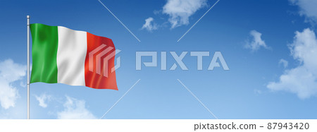 Italian flag isolated on a blue sky. Horizontal... - Stock Illustration ...