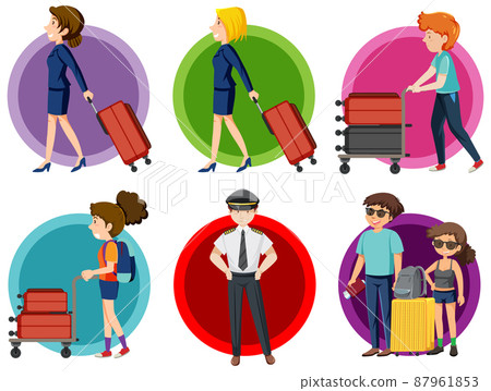 Set of people pulling luggage - Stock Illustration [87961853] - PIXTA
