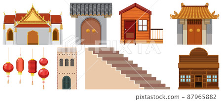 Different designs of buildings on white background - Stock Illustration ...