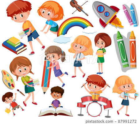 Collection of many kids doing different activities - Stock Illustration ...