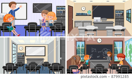 Set of student in the classroom scene - Stock Illustration [87991285 ...