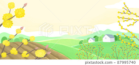 spring background with flowers and farm - Stock Illustration [87995740 ...