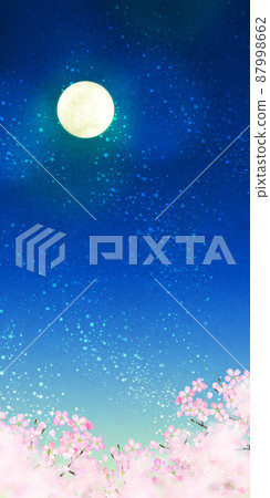 Night cherry blossoms, sea, moonlight,... - Stock Illustration ...