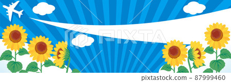 Banner frame Summer blue sky Airplane Sunflower... - Stock Illustration ...