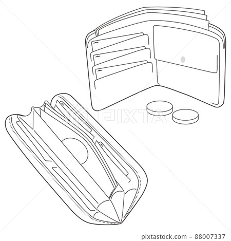 Illustration of line drawing of wallet, cash,... - Stock Illustration ...