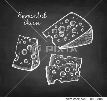 Emmental cheese chalk sketch.-插圖素材 [88008883] - PIXTA圖庫