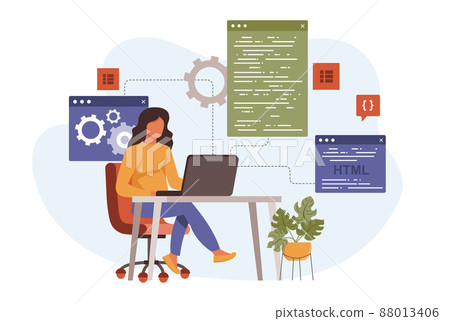 Programmer working in flat design. People...-插圖素材 [88013406] - PIXTA圖庫