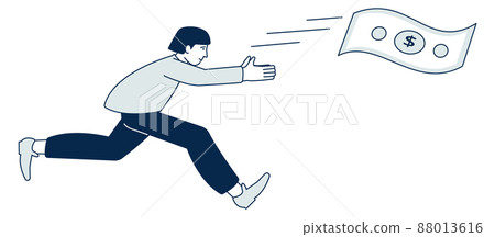 Guy chasing flying dollar bill. Person running...-插圖素材 [88013616] - PIXTA圖庫