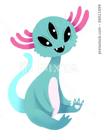 Cute cartoon blue three eyed monster with... - Stock Illustration ...