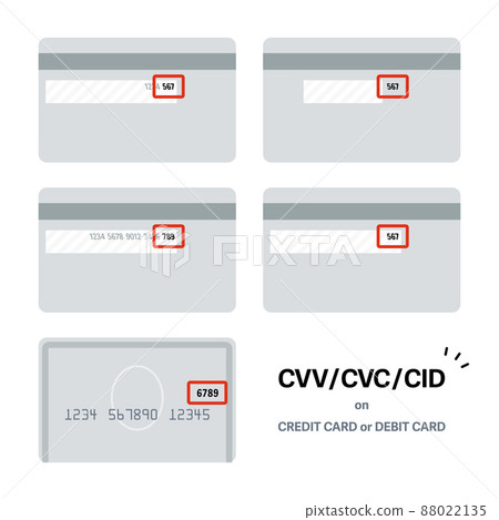 一組用於信用卡和借記卡的 CVV/CVC/CID 放置位置-插圖素材 [88022135] - PIXTA圖庫