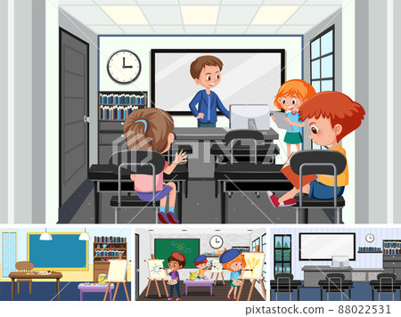 Set of student in the classroom scene - Stock Illustration [88022531 ...