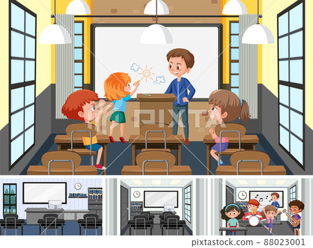 Set of student in the classroom scene - Stock Illustration [88023001 ...