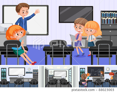 Set of student in the classroom scene - Stock Illustration [88023003 ...