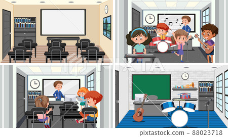 Set of student in the classroom scene - Stock Illustration [88023718 ...