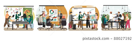 Office team work scene set. Business people... - Stock Illustration ...