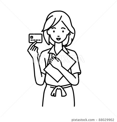 A female clerk standing and holding documents... - Stock Illustration ...