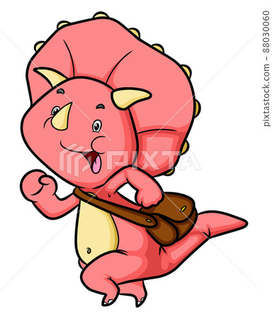 The cute triceratops is running for going to... - Stock Illustration ...