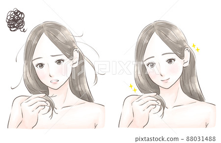 A woman who has solved her hair problems in a... - Stock Illustration ...