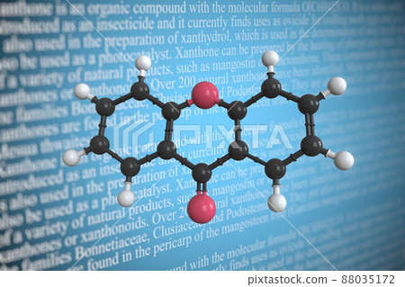 Xanthone scientific molecular model, 3D rendering - Stock Illustration ...