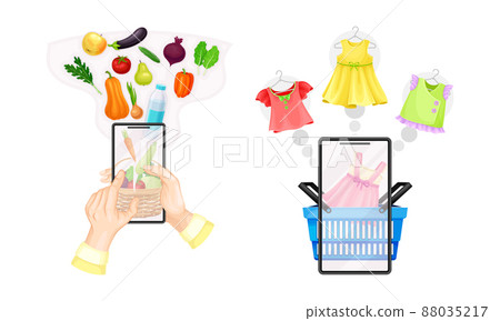 Mobile shopping from smartphone app. Shopping... - Stock Illustration ...