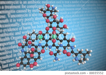 Molecular model of vancomycin, 3D rendering - Stock Illustration ...