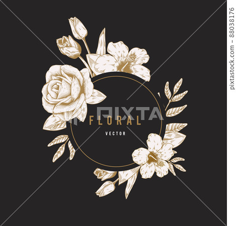 Round floral label - Stock Illustration [88038176] - PIXTA