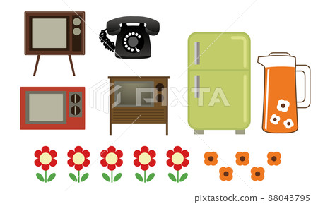 Cute Showa retro old home appliances (green... - Stock Illustration ...
