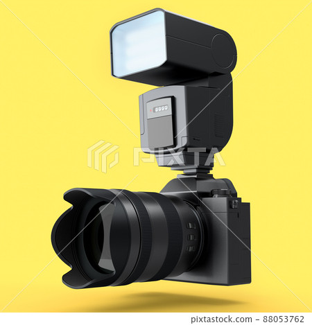Nonexistent DSLR camera with lens and external... - Stock Illustration ...