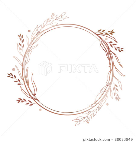 Round pink frame with branches and pattern.... - Stock Illustration ...