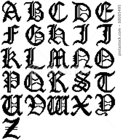 Calligraphy_Gothic capital letters_Pixel art - Stock Illustration ...