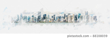 Digital watercolor painting of Miami skyline... - Stock Illustration ...