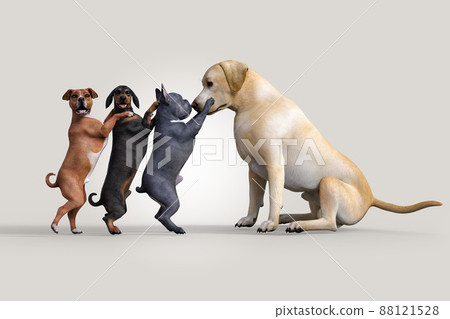Three small dogs line up side by side and a... - Stock Illustration ...