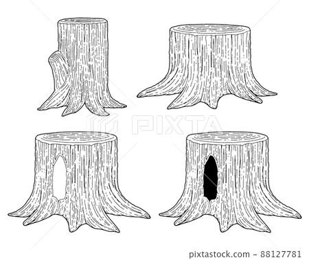 Handwritten illustration of stump 01-line drawing - Stock Illustration ...