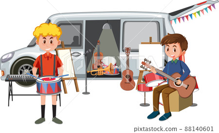 People busking performance on white background - Stock Illustration ...