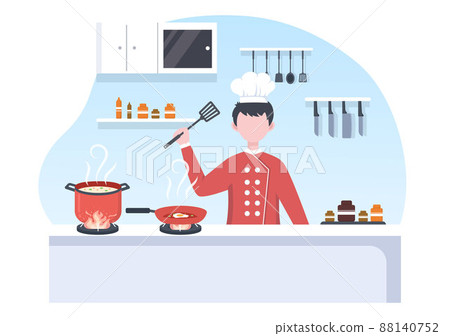 Professional Chef Cartoon Character Cooking... - Stock Illustration ...