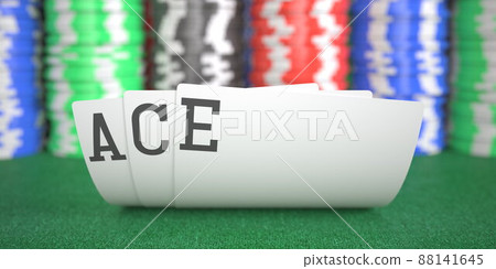 A hand of playing cards with ace text. 3d... - Stock Illustration ...