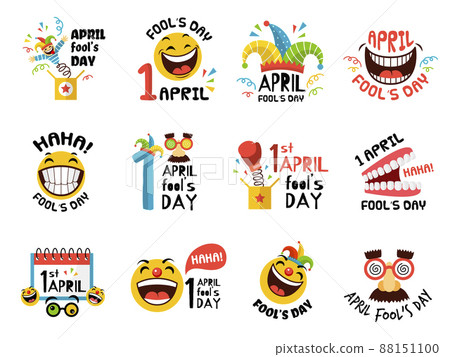 1 april symbols. Fools day emblems and logos... - Stock Illustration ...