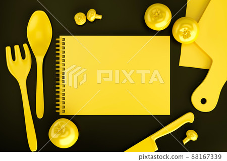 Recipe book on a kitchen table. Top view. 3D... - Stock Illustration ...