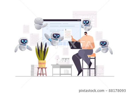 man and robots article editors writing... - Stock Illustration ...